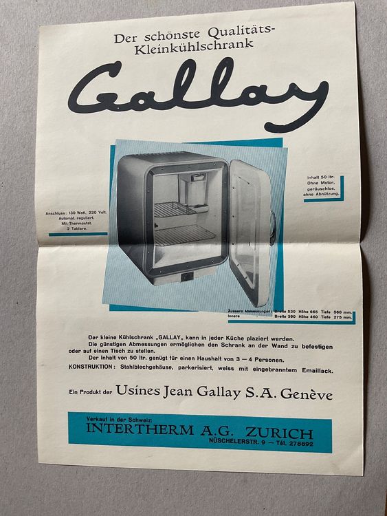 Dokument Kühlschrank Gallay von Jean Gallay Genf (Gebraucht) in Tecknau ...
