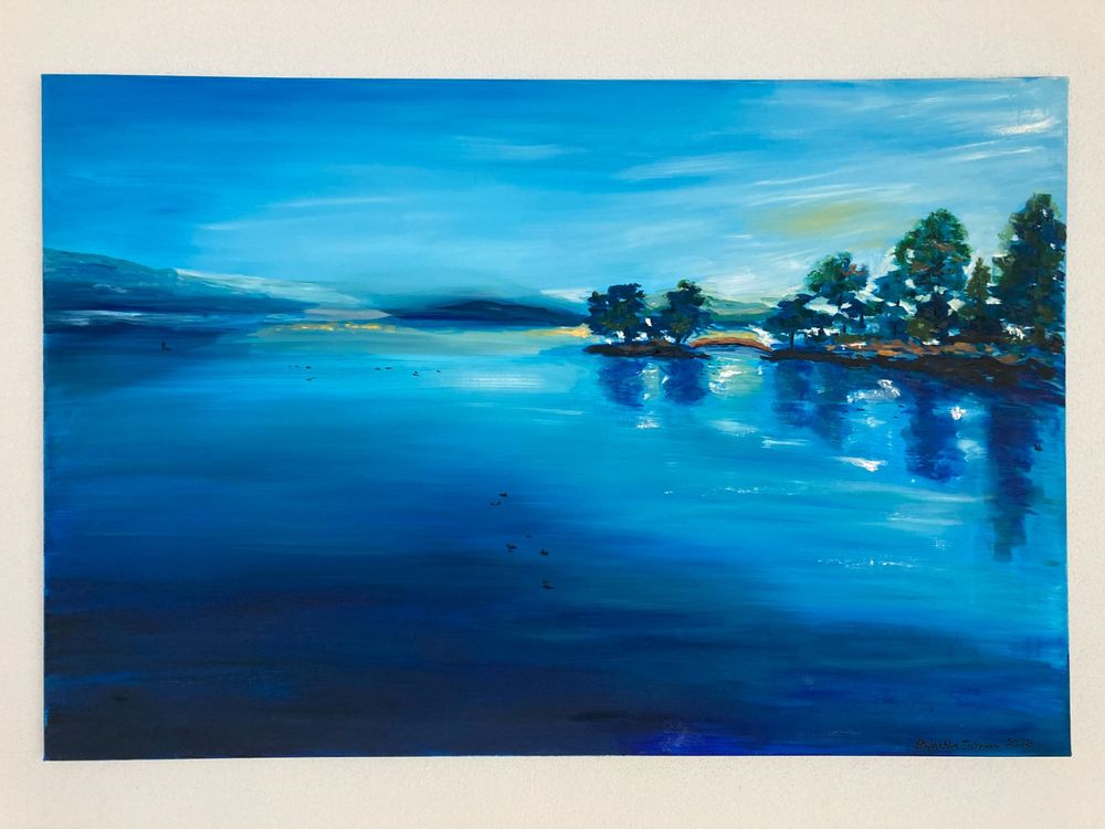 Grosses Ölgemälde - Cham beim Sonnenuntergang (Neu (gemäss Beschreibung ...