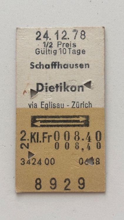 SBB Ticket / Billet de train CFF - Schaffhausen Dietikon (Gebraucht) in ...