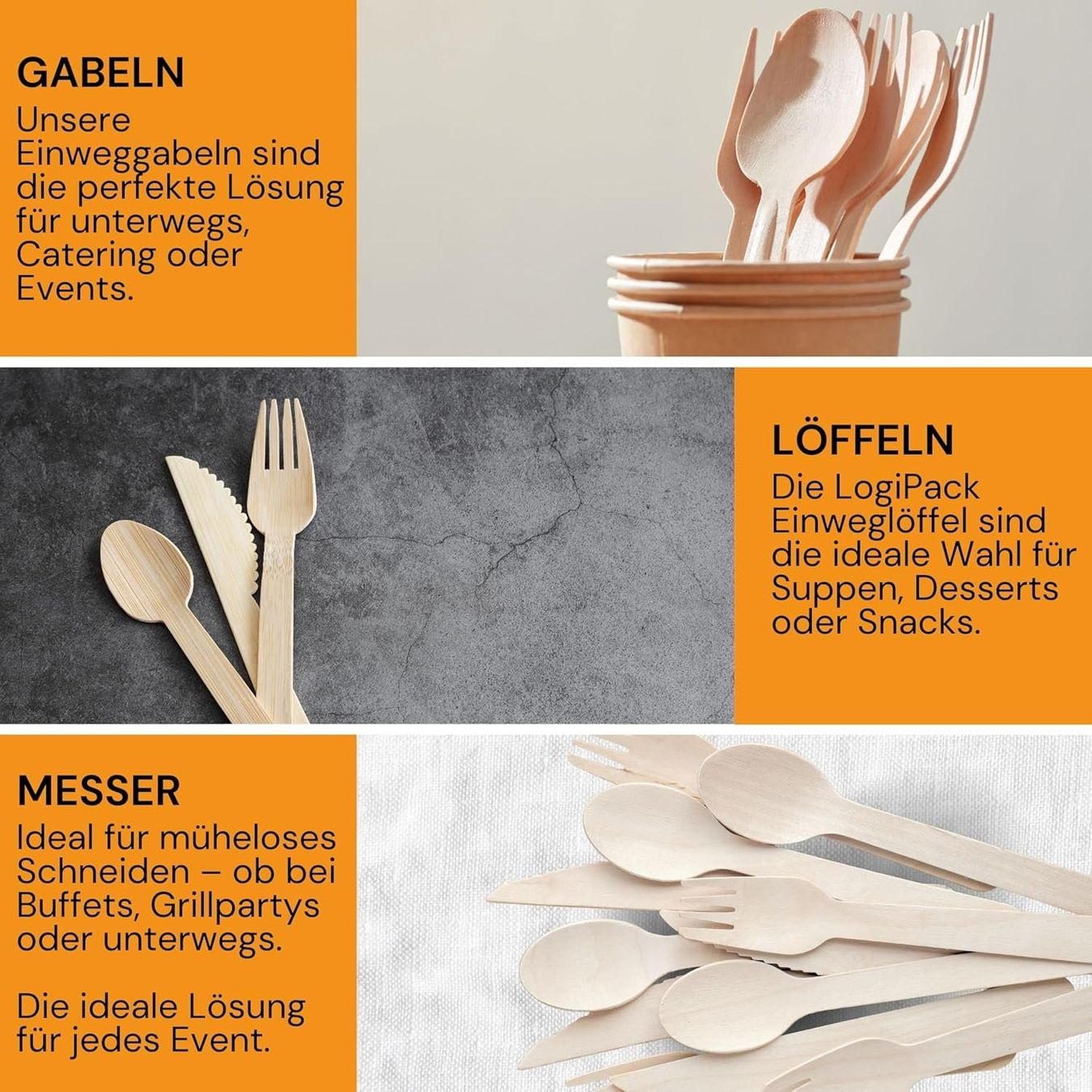 Holzbesteck Set 300-teilig – 100 Gabel/Löffel/Messer (Neu und ...