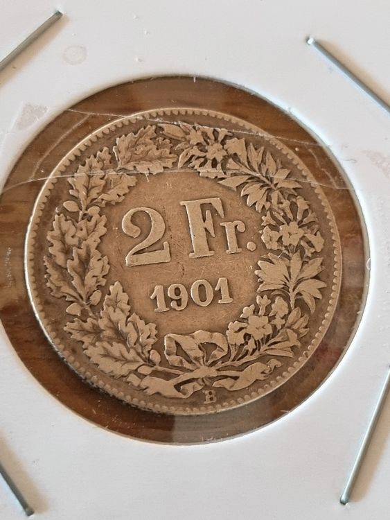 Seltene 2 Franken Helvetia Silbermünze 1901 B (Gebraucht) in Mels für CHF 65 – mit Lieferung auf ...