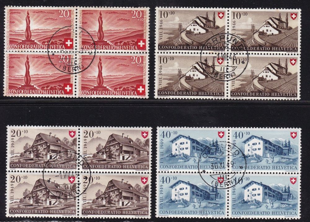 8 Stk. Pro Patria Viererblocks, gestempelt ab 1942 | Kaufen auf Ricardo