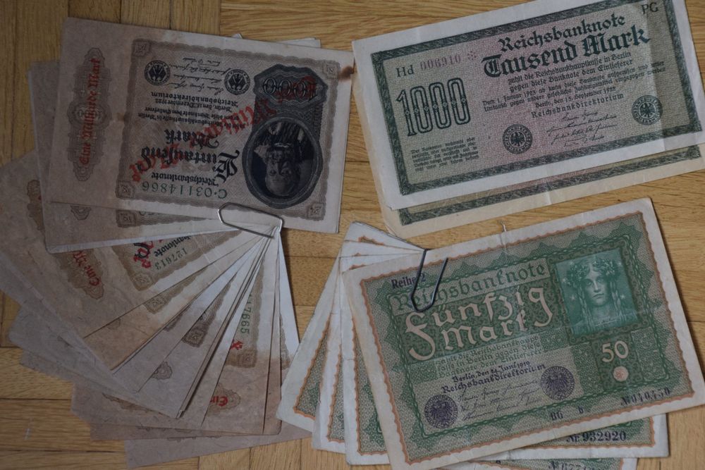35 alte Banknoten 1908-1922 (9 verschiedene) (3 ungefaltet) (Gebraucht ...