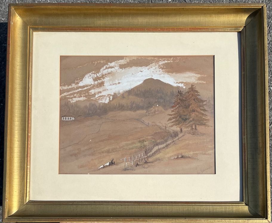 Antikes Aquarell mit Berglandschaft beschriftet (Gebraucht) in Root für CHF 19 – nur Abholung ...