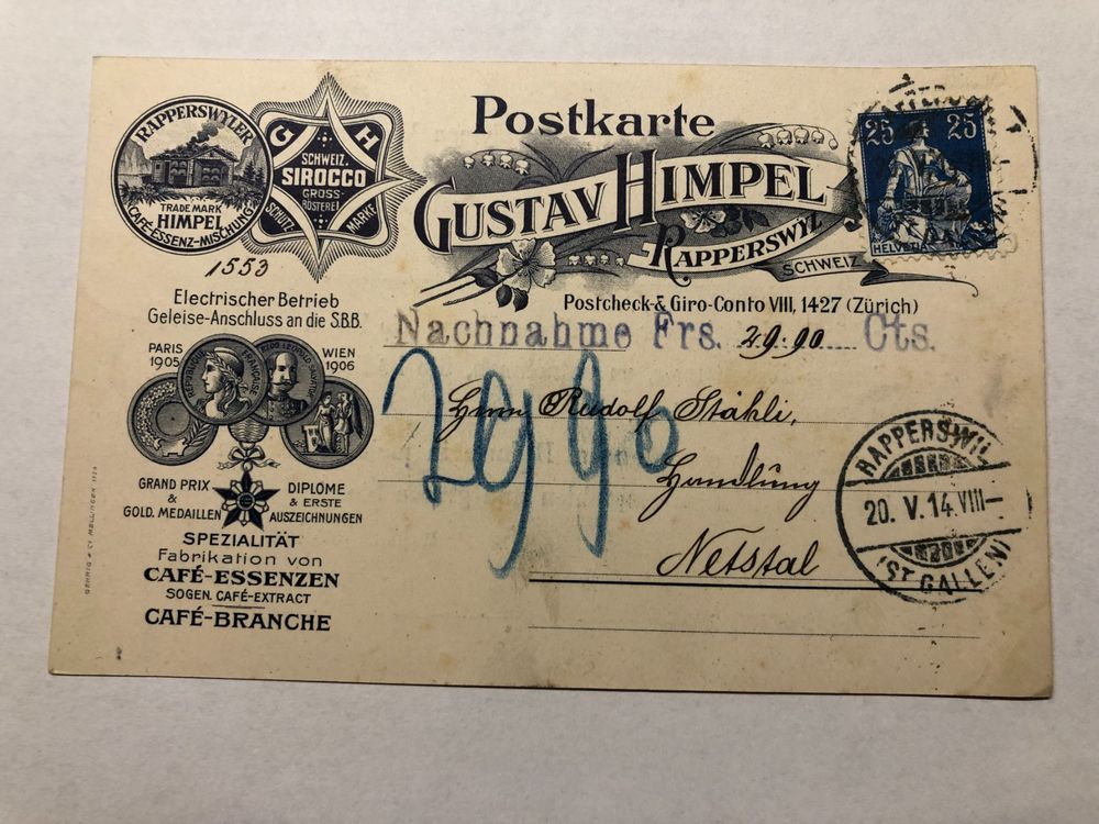 Postkarte Gustav Himpel Rapperswil 1914 (Gebraucht) in Pfäffikon ZH für ...