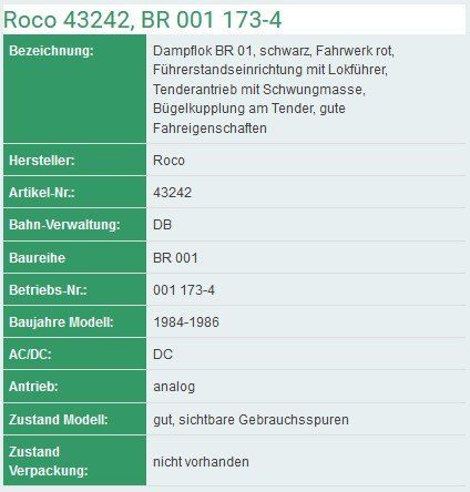 Roco 43242, BR 001 173-4 (Gebraucht) in Dörflingen für CHF 29 – mit ...