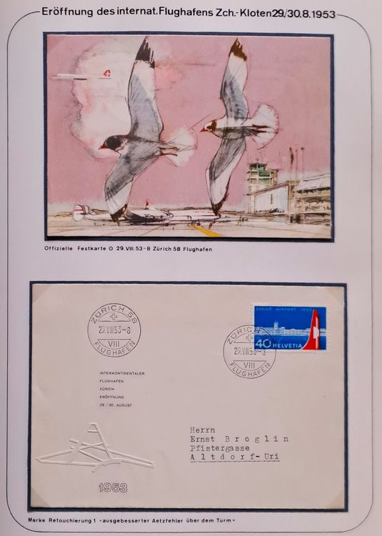 Einweihg. Flughafen Zürich 1953 FDC und Lithokarte H.Falk ET (Gebraucht) in Zürich für CHF 15 ...