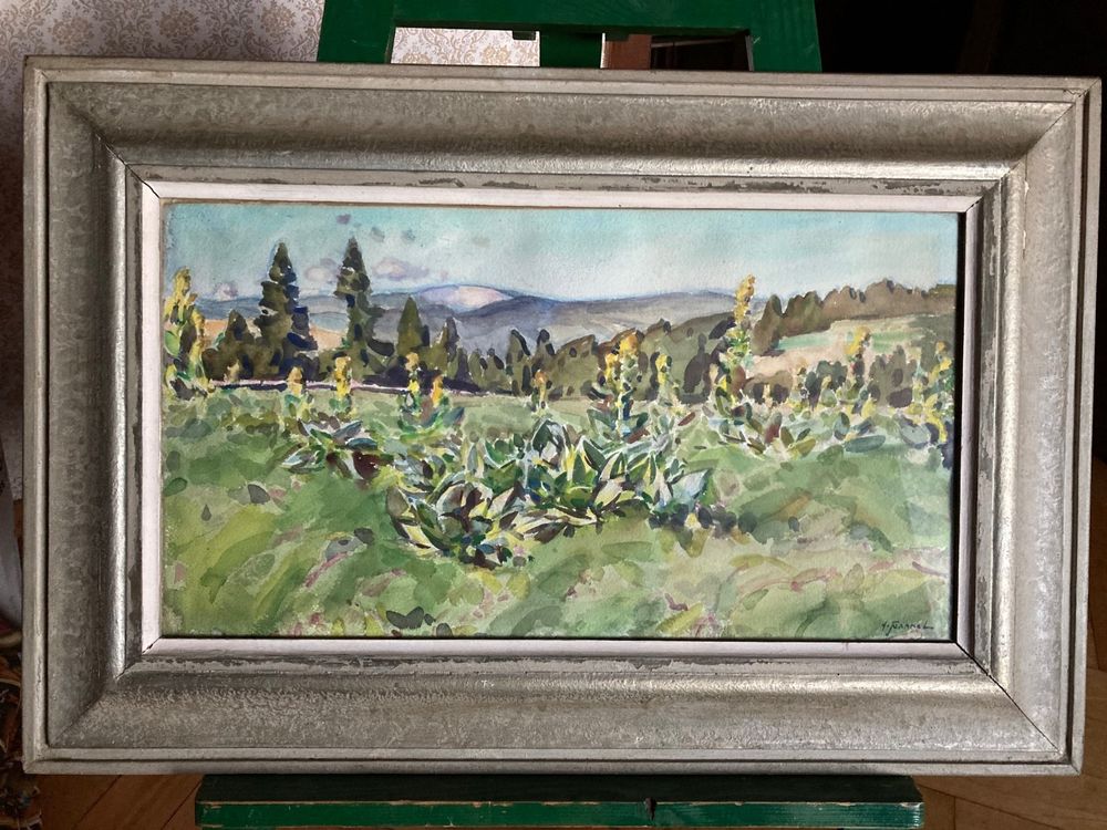 Tableau aquarelle d'Hermann Jeannet, gentianes,Creux-du-Van | Kaufen auf Ricardo