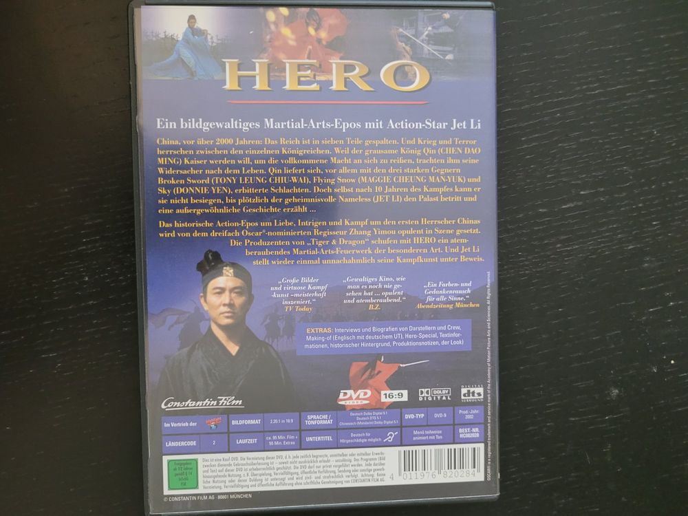 Hero dvd jet li maggie cheung asia eastern martial arts (Gebraucht) in ...