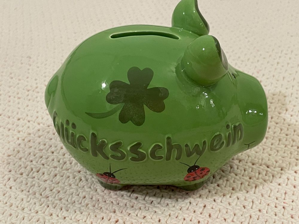 Buff, Glücks-Sparschwein in grün und weiss (Neu (gemäss Beschreibung ...