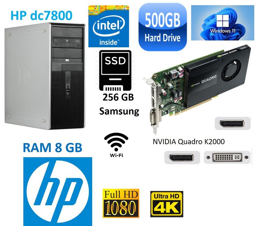 PC HP CAD dc7800 8GB 256GB Samsung SSD 500GB Win11pro (Gebraucht) in ...