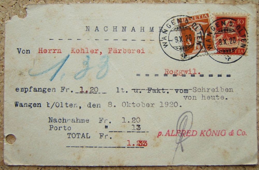 NACHNAHME ALFRED KÖNIG & CO., WANGEN, 1920 (Gebraucht) in Brunnen für ...