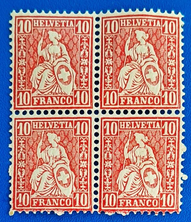 Sitzende Helvetia 1867 weisses Papier Nr. 38** Viererblock | Kaufen auf Ricardo