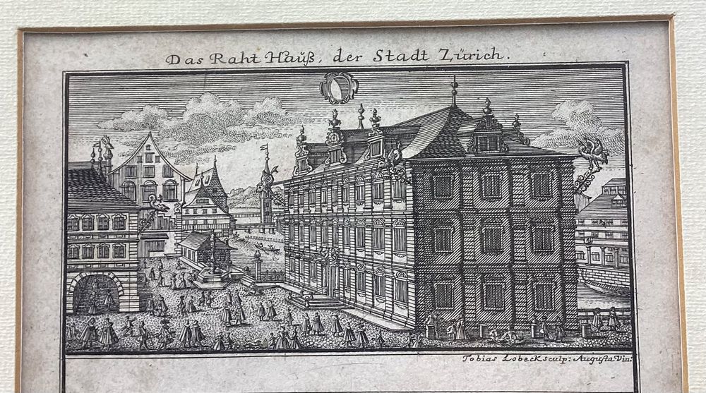Tobias LOBECK (act c.1750-c.1763) Stadt Zürich Kupferstich (Usato) a ...