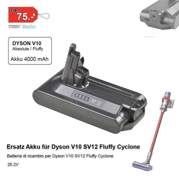 Akku für Dyson V10 SV12 Absolute Fluffy (Neu und originalverpackt) in Chiasso für CHF 75 – mit ...
