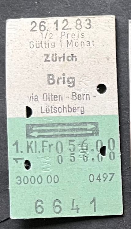 Zürich Brig via Olten - Bern - Lötschberg/ 1.Klasse 1983 (Gebraucht) in Wabern für CHF 1.7 – mit ...