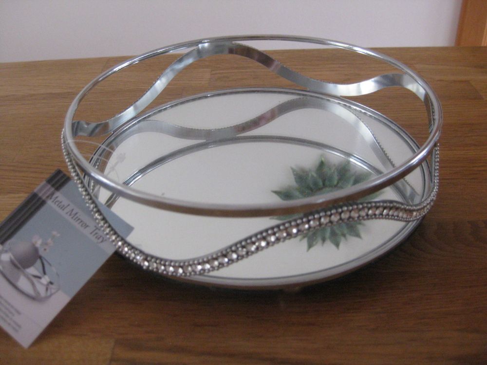 Schönes rundes Spiegel Tablett mit Glas Teelichter (Neu (gemäss ...