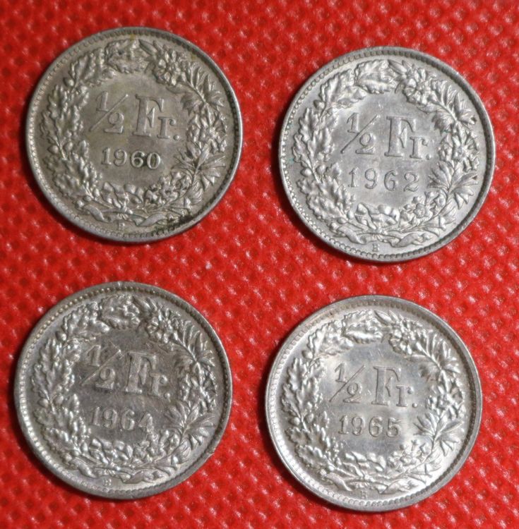 50 Rp. Lot Silbermünzen 1960, 1962, 1964, 1965 (A057) (Gebraucht) in Winterthur für CHF 5.7 ...