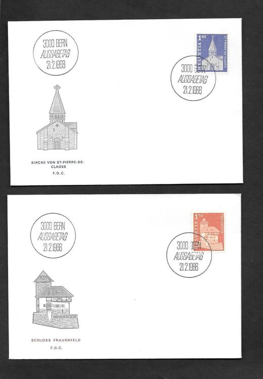 2 FDC 421 + 423 Teil-Serie Einzelmarken ET Bern 21.2.1966 (Neu (gemäss Beschreibung)) in Olten ...