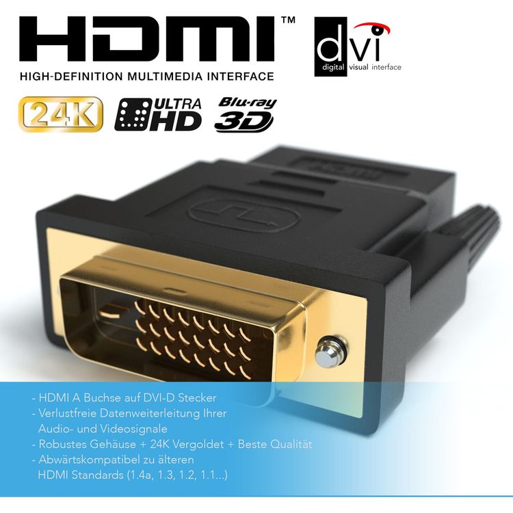 Adapter HDMI auf DVI HDMI A Buchse zu DVI 24+1 Audio Video (Neu (gemäss ...