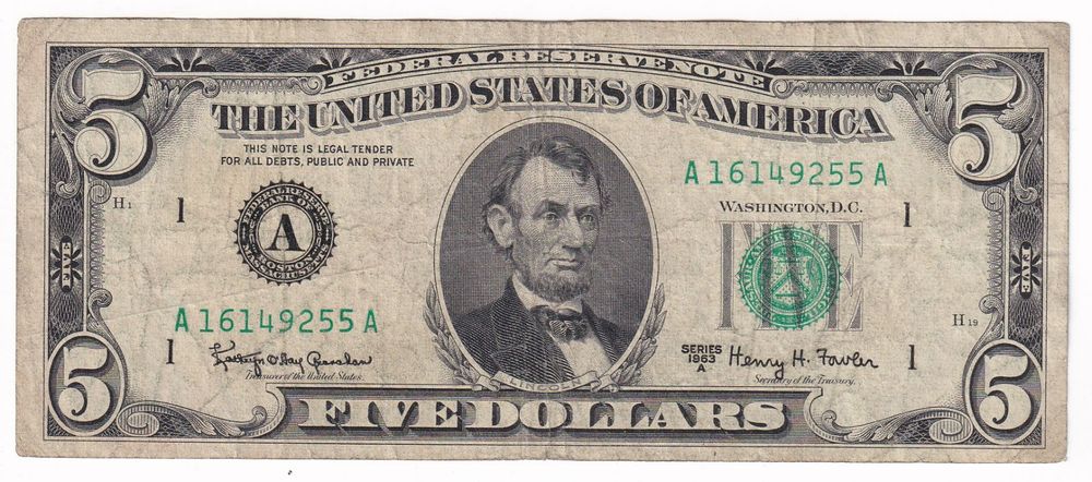 USA 5 Dollars Banknote 1963 (Gebraucht) in Neuchâtel für CHF 5.9 – mit ...