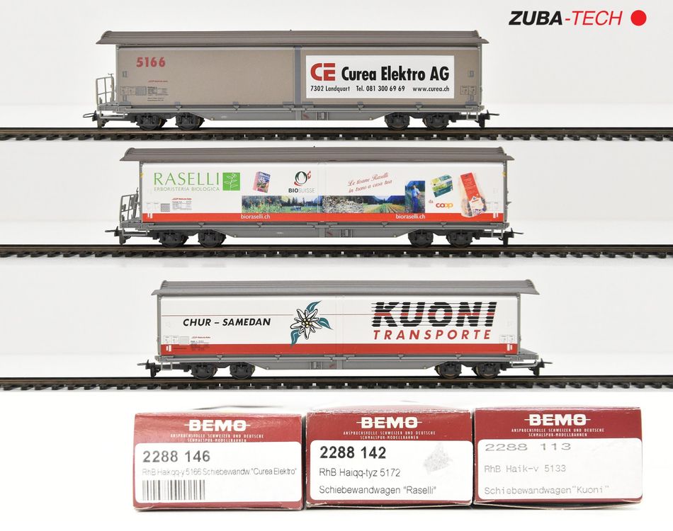 Bemo 3x Schiebewandwagen der RhB, H0m GS mit OVP (Neu (gemäss Beschreibung)) in St. Gallen für ...
