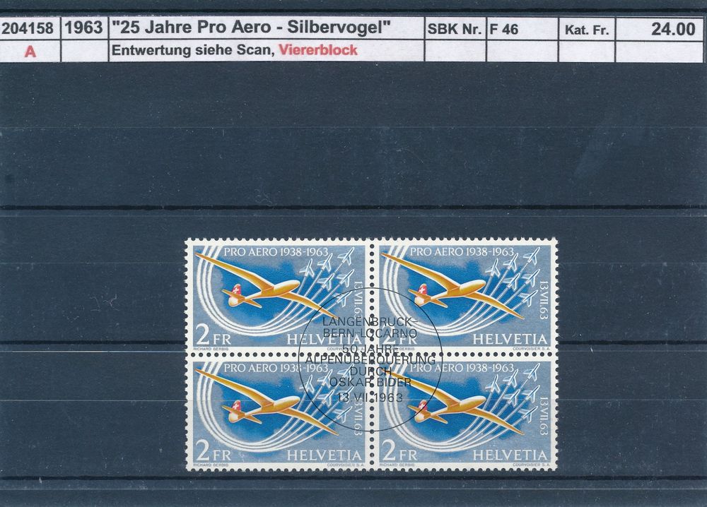 1963 "25 Jahre Pro Aero - Silbervogel", Viererblock | Kaufen auf Ricardo