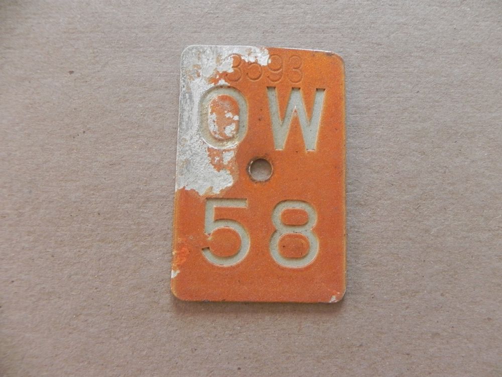 Velonummer Rad Velo Nummer OW 58 Obwalden 1958 Geschenk (Gebraucht) in ...