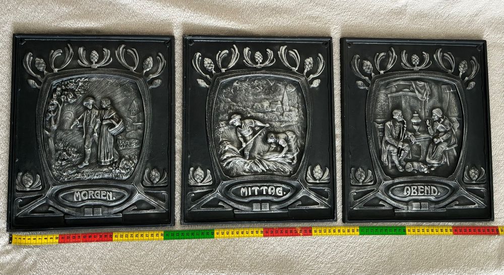 3er Set Relief Morgen Mittag Abend Jugendstil Gusseisen | Kaufen auf Ricardo