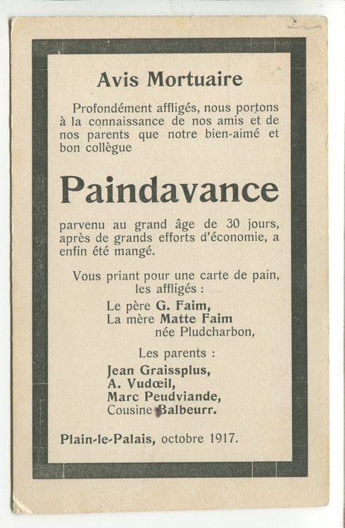 CP GM 1917 humour de guerre mondiale PEUDVIANDE PLUDCHARBON (Gebraucht) in Zug für CHF 6 – mit ...