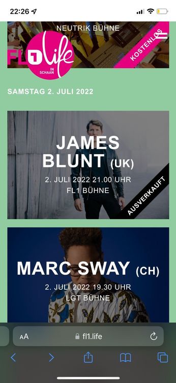 James Blunt FL1. Live Schaan 2 Tickets (Neu und originalverpackt) in ...