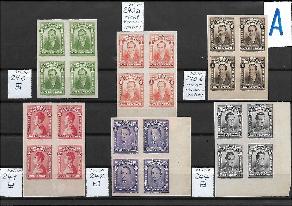 Kolumbien: 11 Probedruck-Viererblocks (Gebraucht) in Reinach BL für CHF 26 – mit Lieferung auf ...