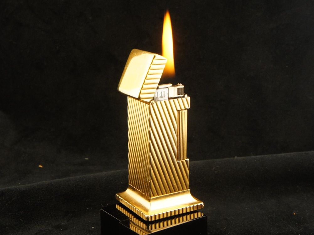 Dunhill Rollalite Tischfeuerzeug vergoldet Diagonal Guilloch (Gebraucht ...