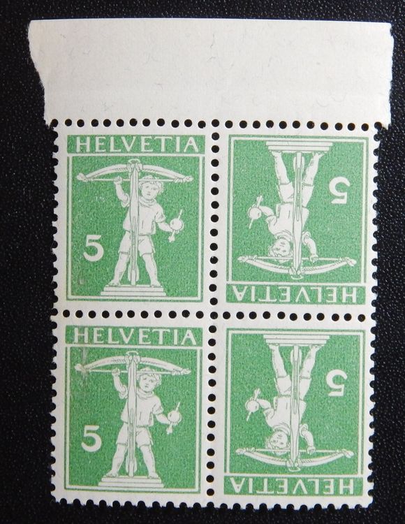 Schweiz Kat. 125 II ** Kehrdruck 4-Block 1910 Kat. 1'800 Fr. (Gebraucht ...