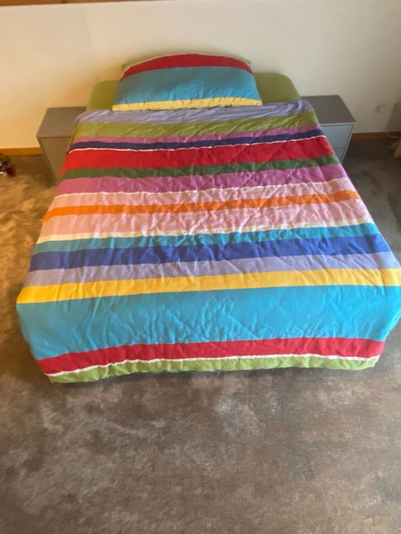 Boxspringbett IKEA Dunvik, 140x200cm, Stoff grau/blau (Gebraucht) in ...