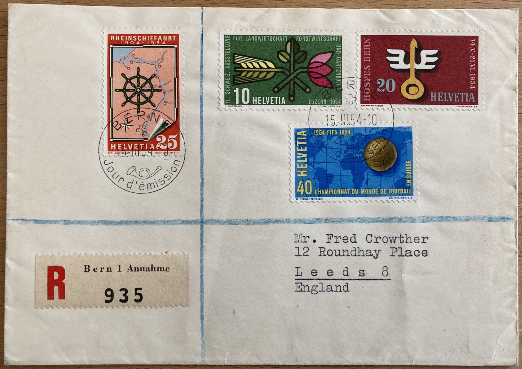 R-FDC Werbemarken 1954 ET BERNE nach UK, SBK 130 Fr. (Gebraucht) in ...