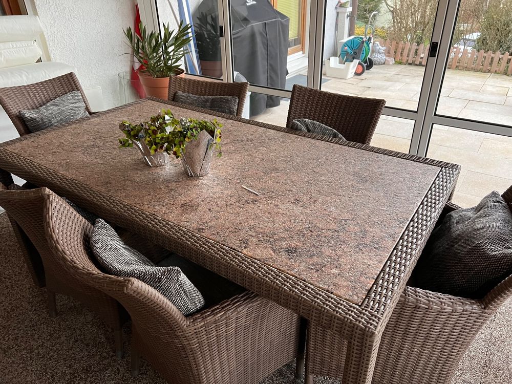 Rattantisch mit Original Steinplatte mit 6 Stühlen | Kaufen auf Ricardo