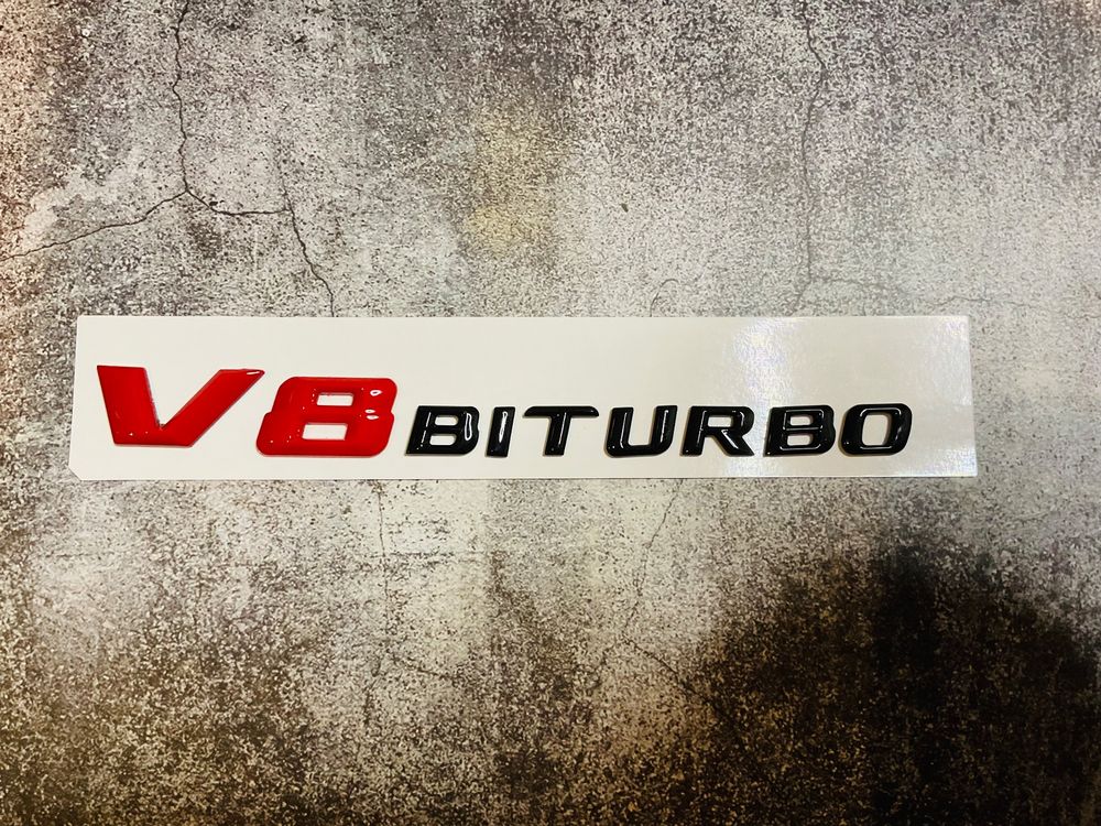 Mercedes AMG V8 Biturbo 3D Aufkleber Emblem Logo Rot/Schwarz (Neu und ...