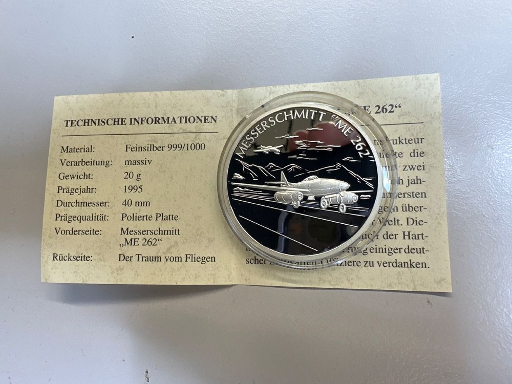 Medaille Silber 999 20g der Traum vom Fliegen Messerschmitt | Kaufen auf Ricardo