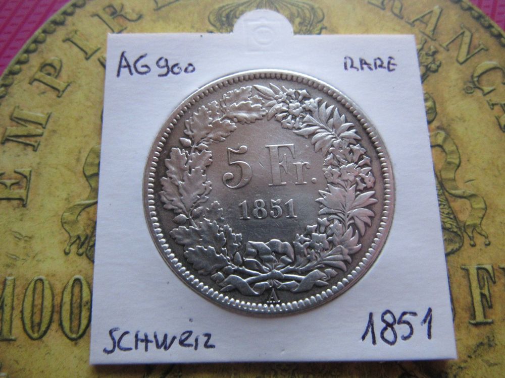 5 FRANKEN 1851 SERH RARE TOP SCHWEIZ (Gebraucht) in châtelaine für CHF 295 – mit Lieferung auf ...