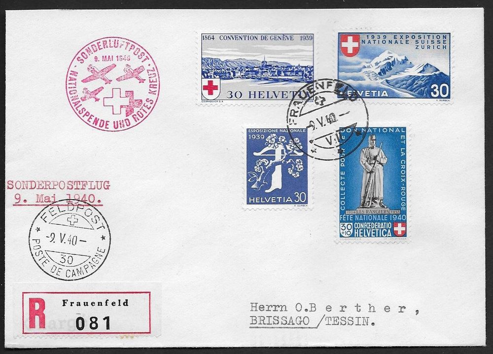 1940 CHARGE RotKreuz Flug FRAUENFELD/Feldpost 30 Top ab 1.- (Gebraucht ...