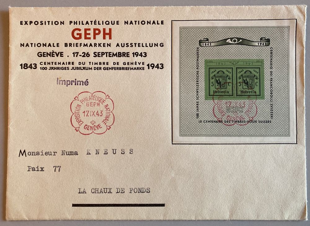FDC GEPH Block 1943 W18, SBK 110 Fr. (Gebraucht) in Flawil für CHF 15 ...