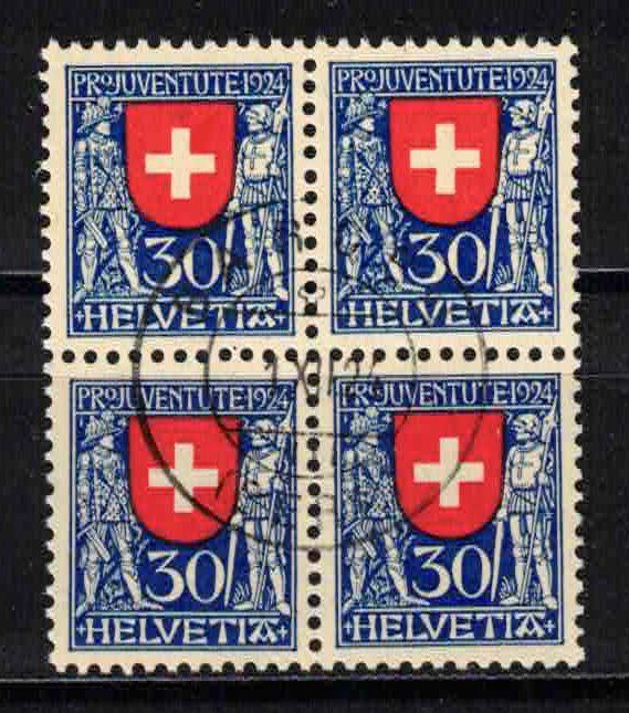 Pro Juventute 1924, J32 im 4er-Block, Ersttag "1.XII.1924" (Neu (gemäss Beschreibung)) in Nuglar ...