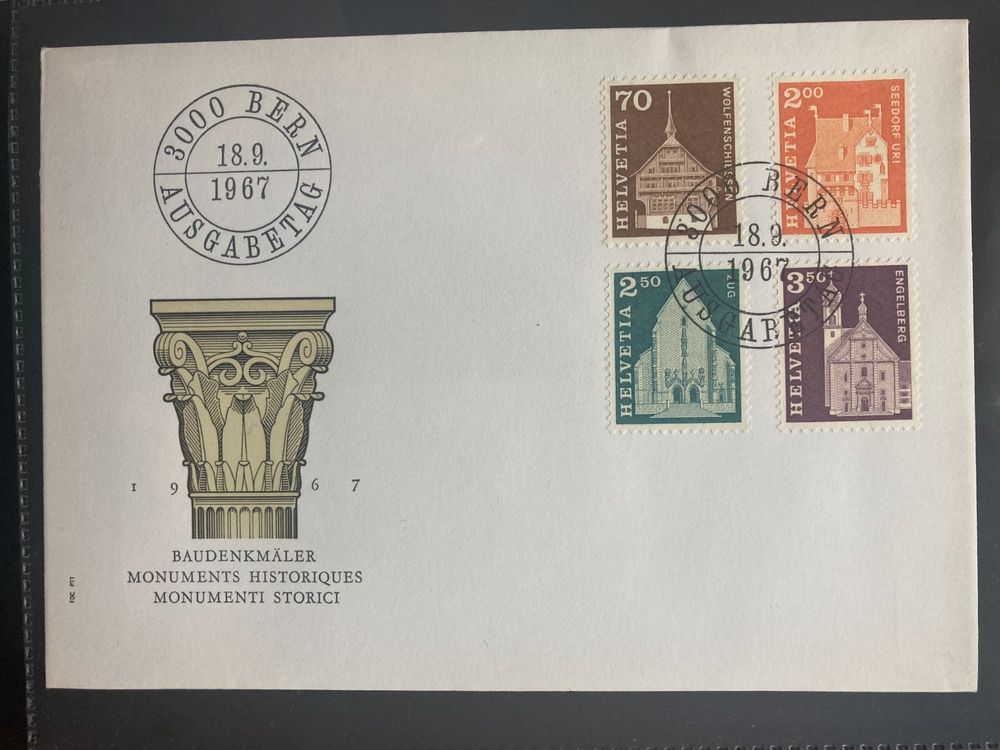 CH 1967 Ersttagsbrief Satz Baudenkmäler (Gebraucht) in Liestal für CHF 2 – mit Lieferung auf ...
