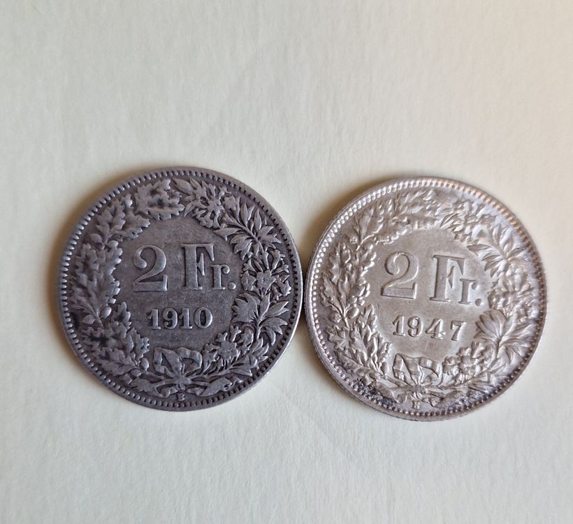 Silbergeld CH 2 Fr. 1910 + 1947 (Gebraucht) in Stans für CHF 13 – mit Lieferung auf Ricardo kaufen
