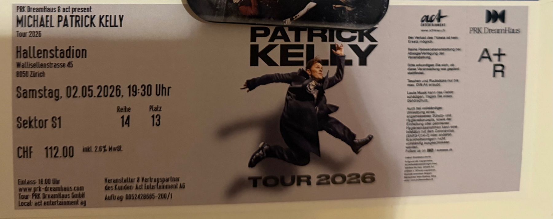 SUPER Michael Patrick Kelly Sitzplatzticket!!! (Gebraucht) in Bäch SZ ...