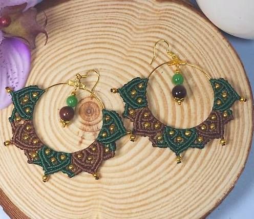 Ohrringe Mandy Macramé Braun Grün Boho Style (Neu (gemäss Beschreibung ...