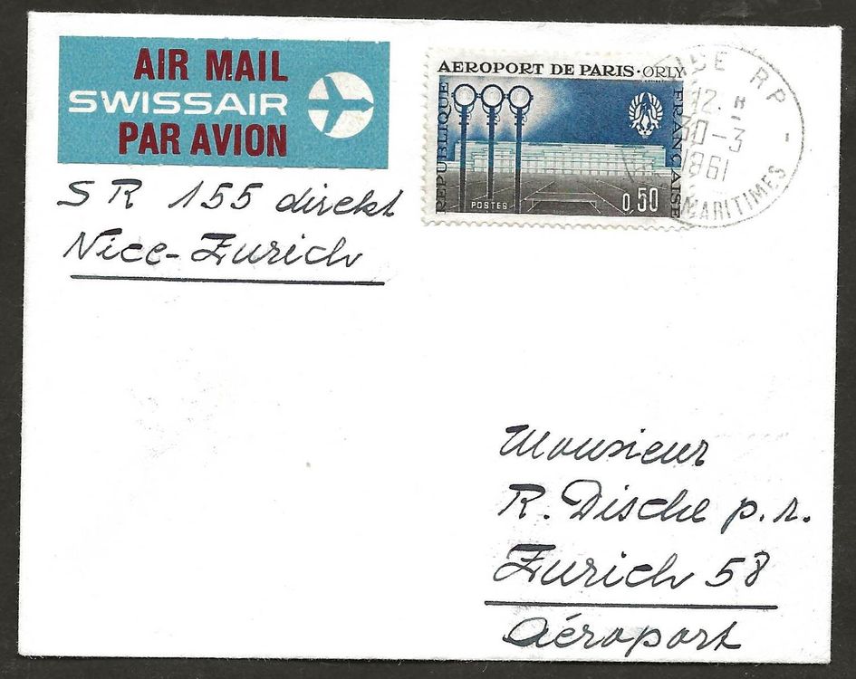 Flugpost Schweiz Erstflug 1961 Nizza Zürich Luftpost (Gebraucht) in Au ZH für CHF 200 – mit ...
