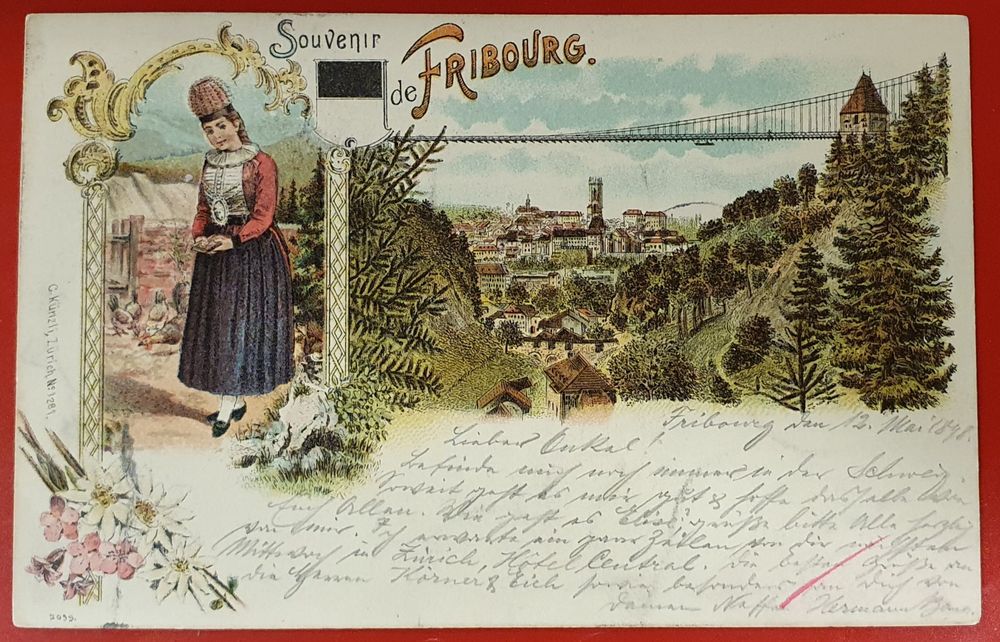 Souvenir de Fribourg 1898 - Frankatur nach Deutschland (Gebraucht) in ...