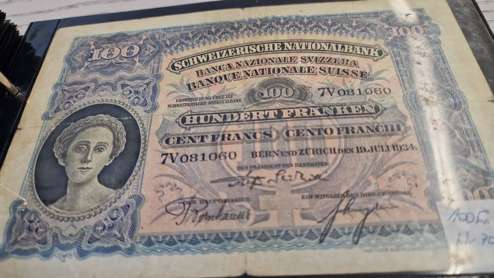 Alte 100 Franken Note Schweiz von 1934 (Gebraucht) in Herisau für CHF ...